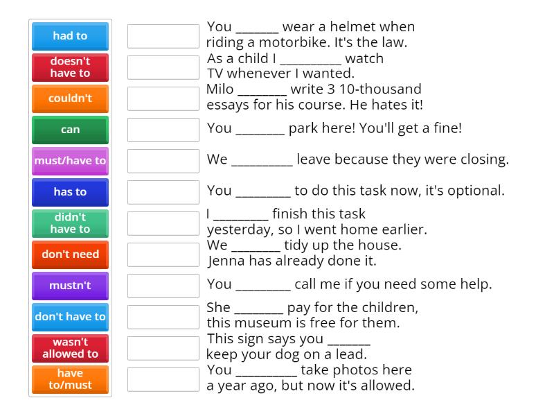Modal Verbs /past and present - Match up