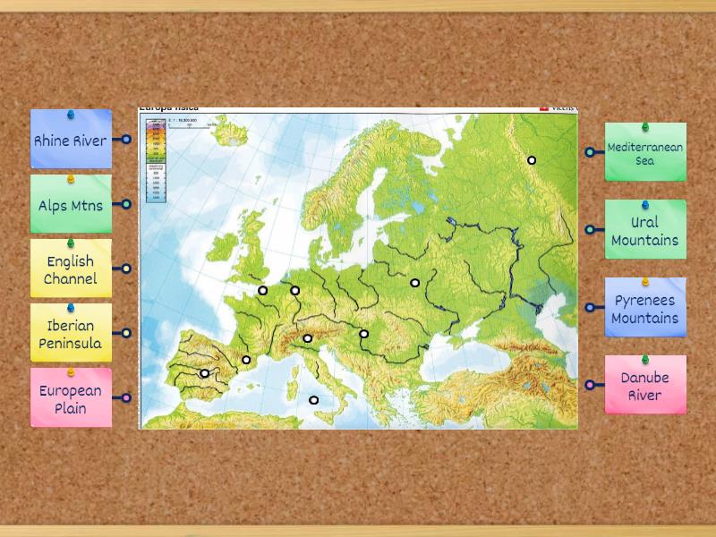 Europe Physical Features Map - Labelled diagram
