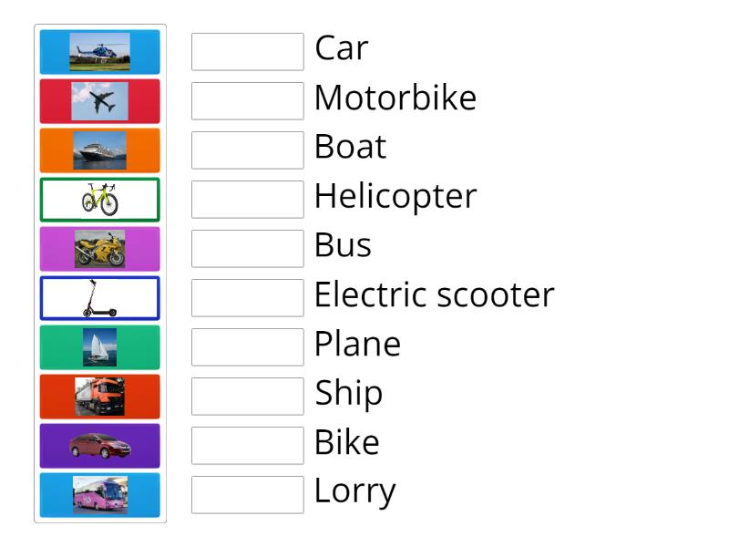 Vehicles vocabulary - Match up
