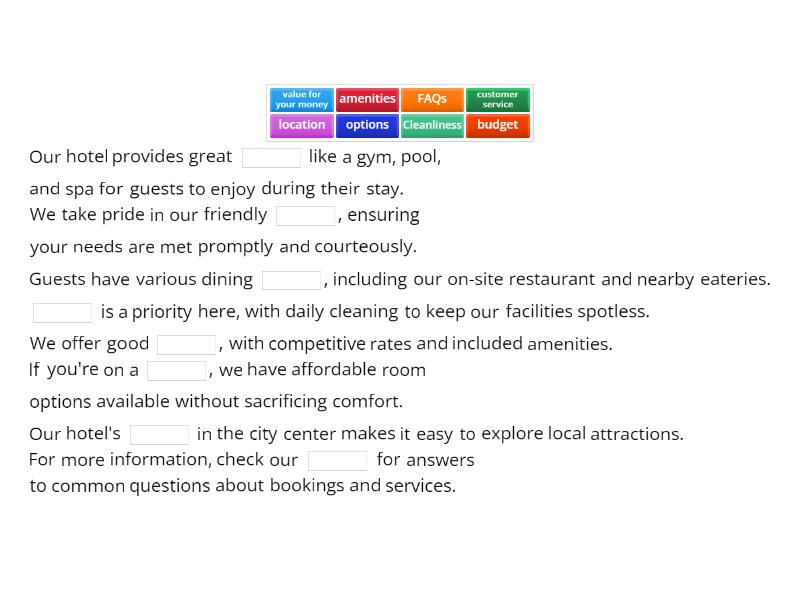 Hotel words - Complete the sentence