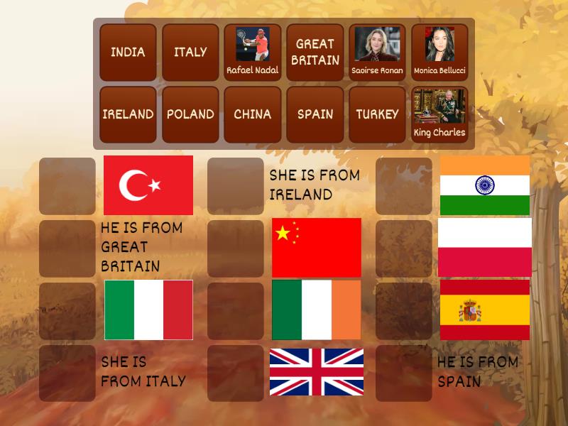 COUNTRIES & FLAGS & famous people - Une las parejas