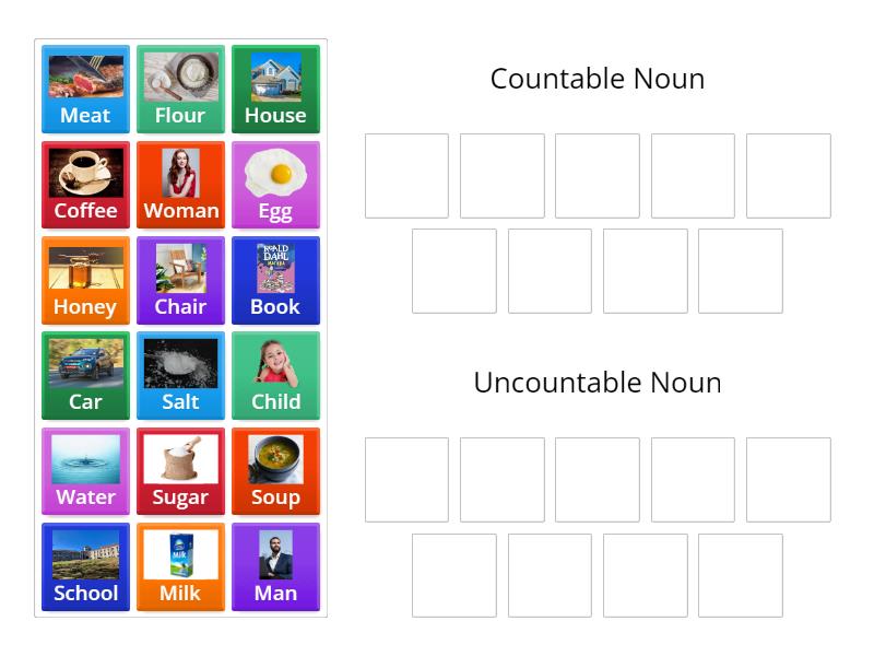 Countable and Uncountable Nouns Sorting Activity - Group sort Countable and Uncountable Nouns Sorting Activity - Group sort