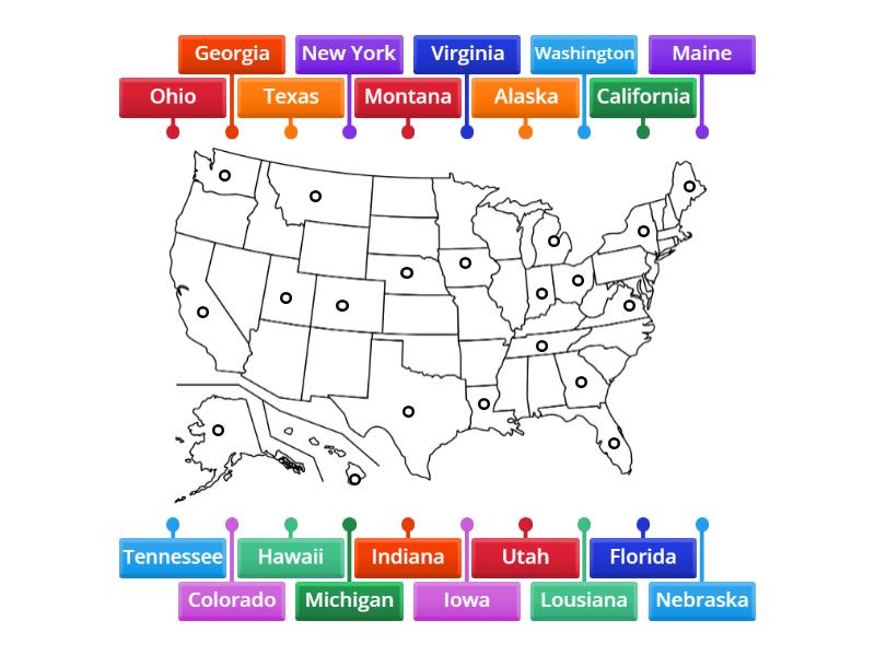 20 USA states - Diagrama con etiquetas