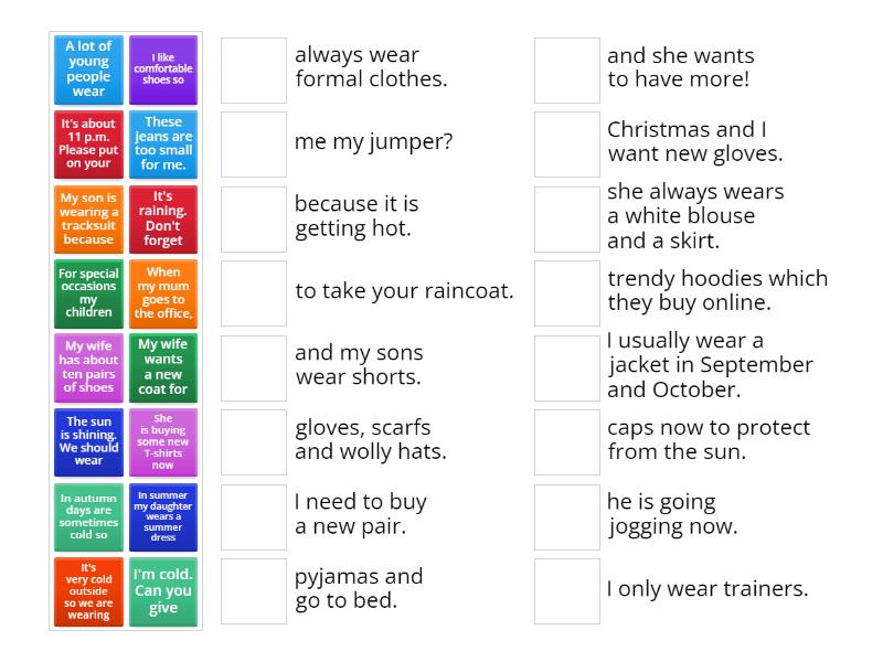 clothes - sentences - Match up