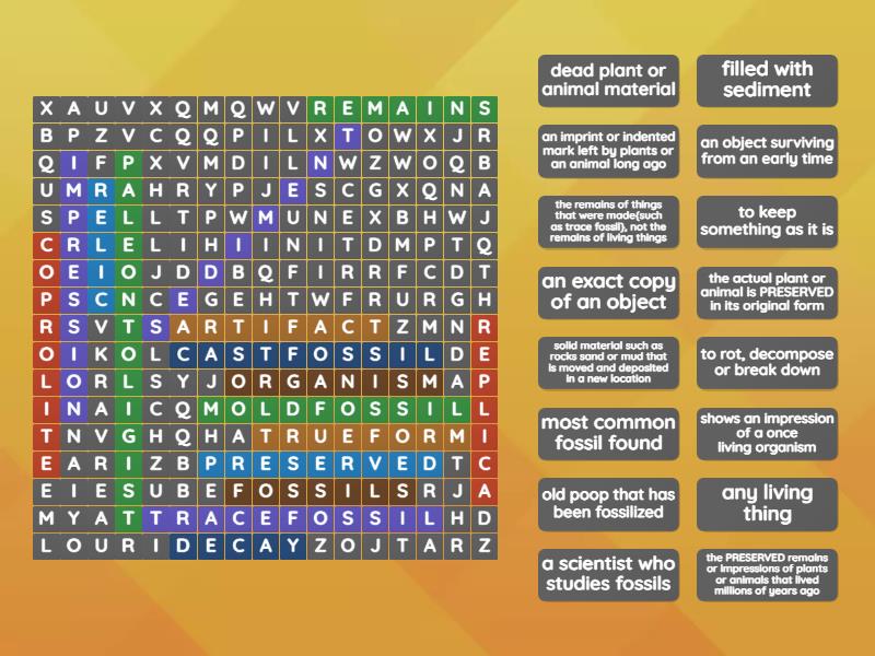 fossils and vocabulary - Wordsearch