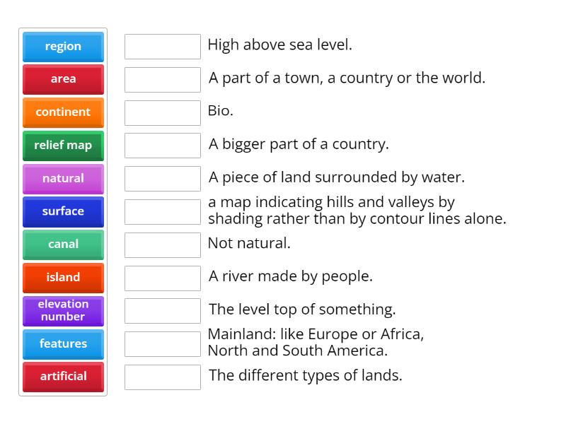 Maps vocabulary definitions - Match up