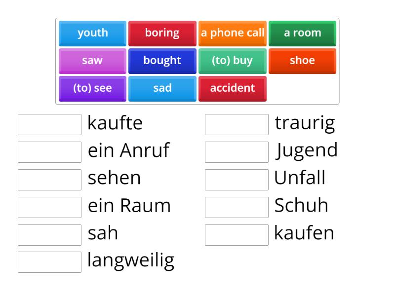 Match the english word with the german word. - Match up