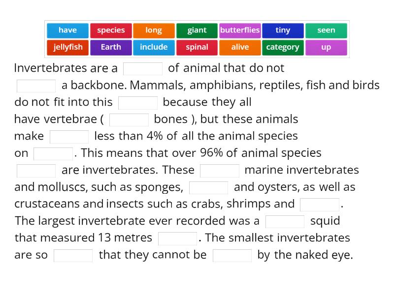 Incredible Invertebrates - Complete the sentence