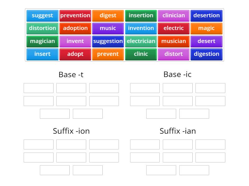 Sort 15 Adding -ion and -ian No Spelling Change Sort - Group sort