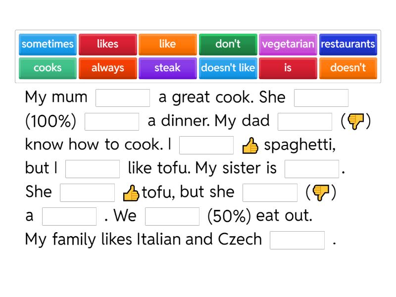 Present simple - eating habits - Complete the sentence