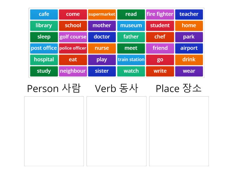 People, Verbs and Places - Group sort
