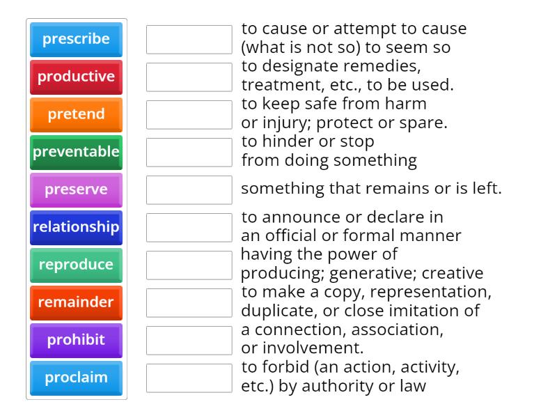 Unit 29 - Prefixes re-, pre-, pro- - Match up
