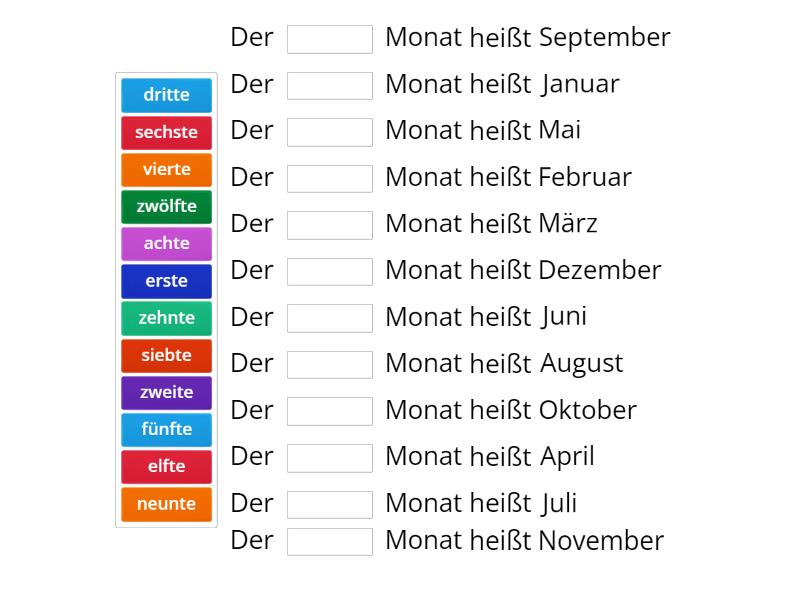 Deutschprofis A1 Lek 8 Monate +Ordinalzahl - Complete the sentence