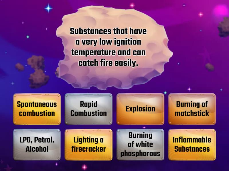 Inflammable Substances & Types of Combustion - Find the match