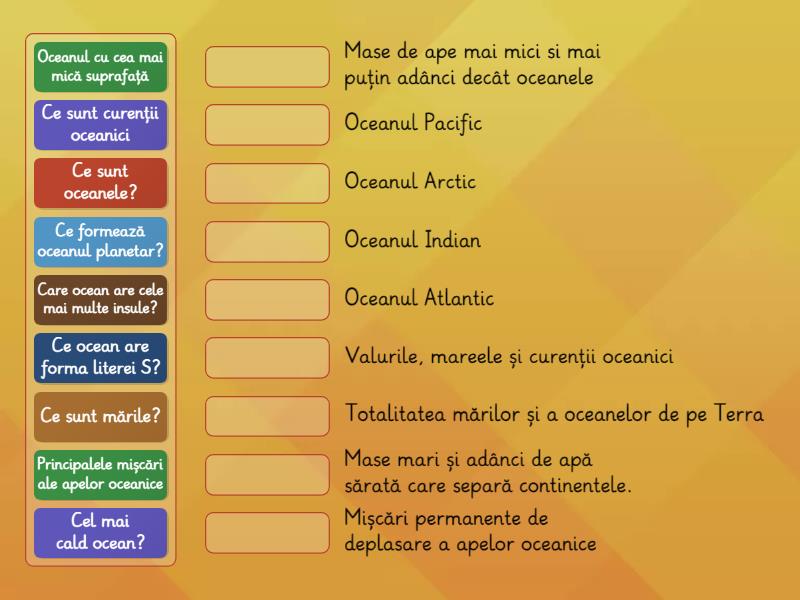 Recapitulare Oceanul Planetar și Dinamica apelor oceanice - Match up