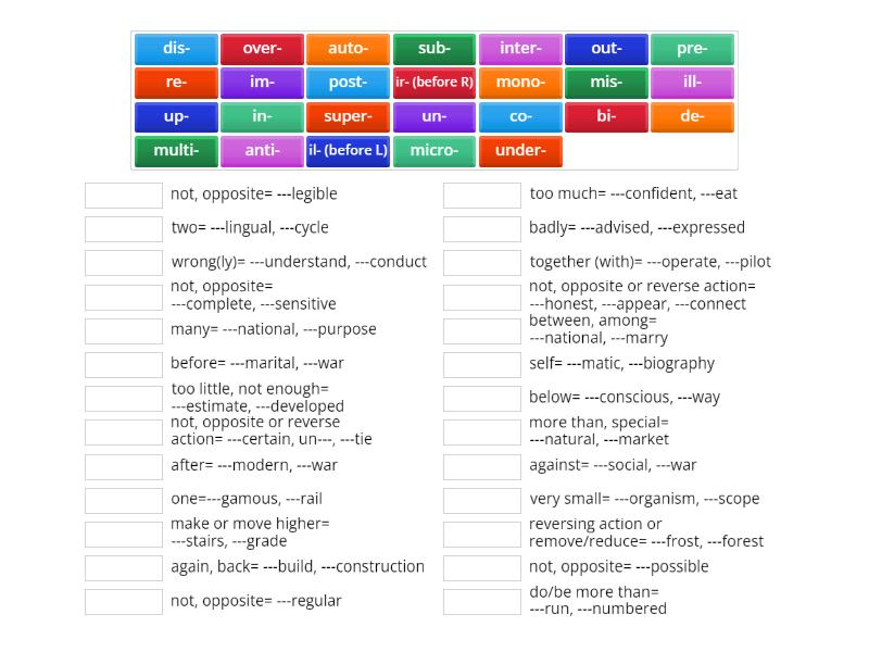 ADV Prefixes Meaning Review - Match up