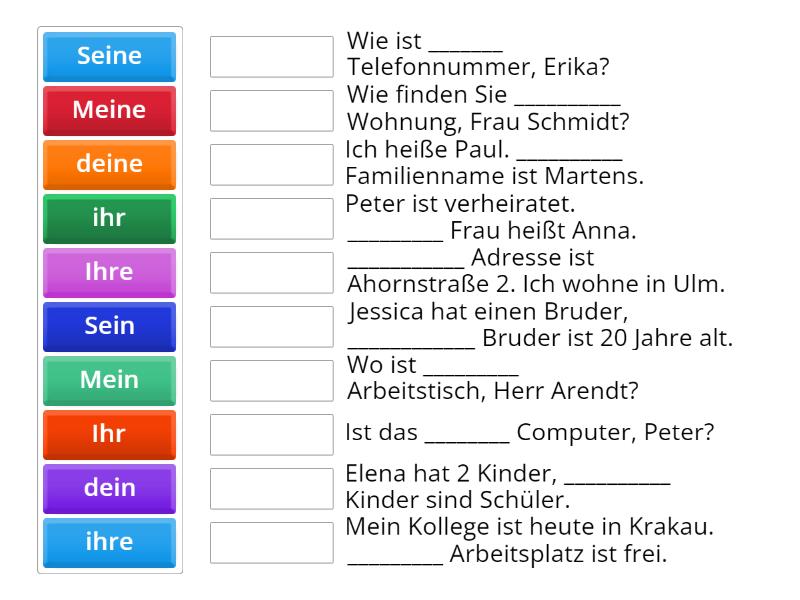 Possessivpronomen: mein/dein/sein/ihr/Ihr - Match up