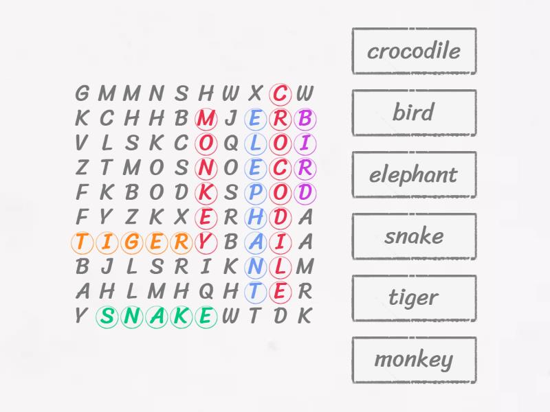 Jungle animal - Wordsearch