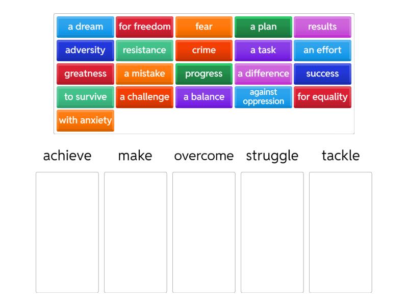 Verb-Noun Collocations (Challenges, Failures & Successes) - Group sort
