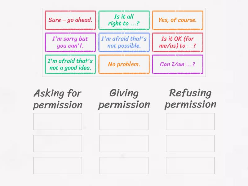 Asking for, giving and refusing permission - Group sort