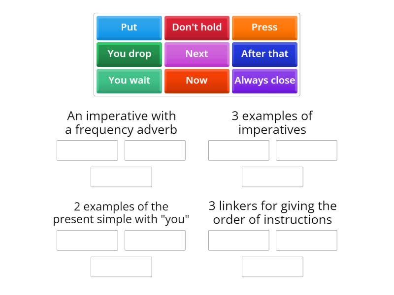 A2+ Vocabulary: How to use imperatives - Group sort