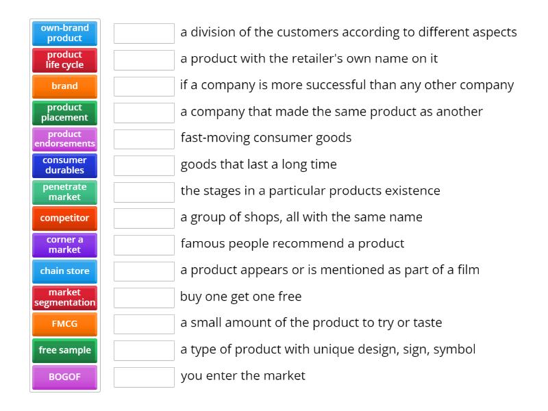 Marketing mix - vocabulary - Match up