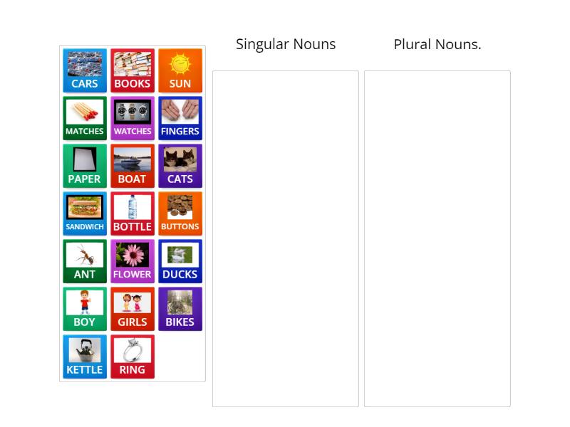 Review - Singular Nouns and Plural Nouns. - Categorize