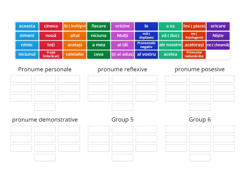 Pronumele personal, reflexiv, posesiv, demonstrativ - Group sort