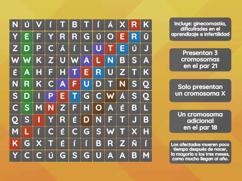 SÍNDROMES POR ANOMALÍAS CROMOSÓMICAS - Sopa de letras