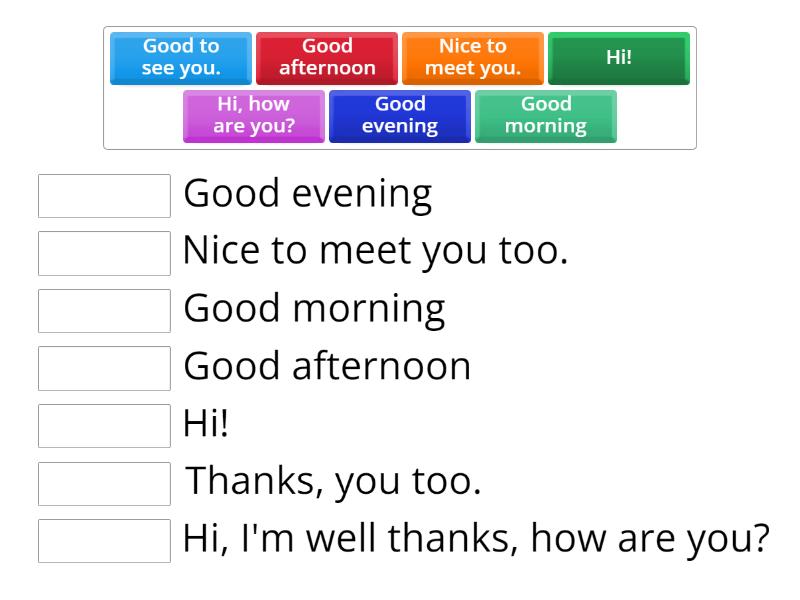 Greetings and responses in English - Match up