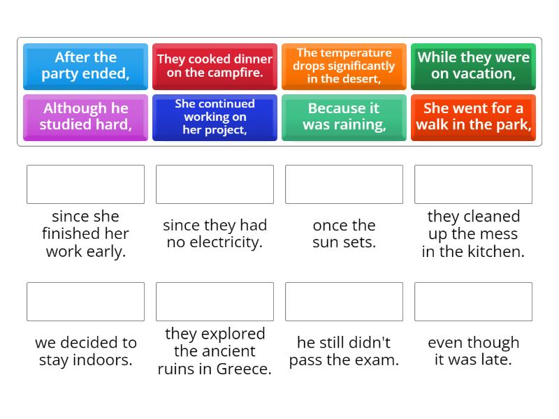 Subordinating conjunctions sentence halves. - Match up