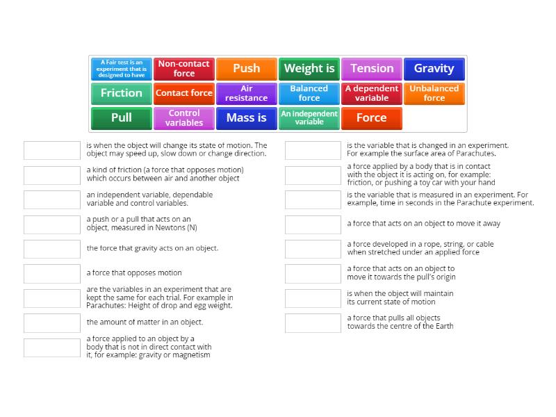 Forces Key Terms - Match up