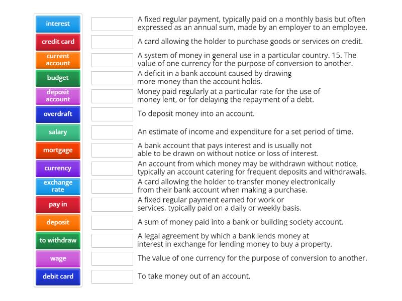 Money vocabulary - Match up