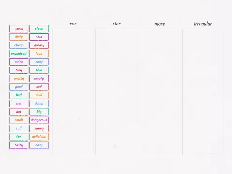Comparatives +er/ +ier /more - Categorize