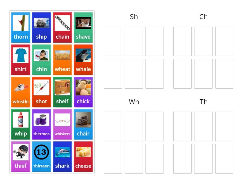 Sh, Ch, Wh, and Th Word Sort - Group sort