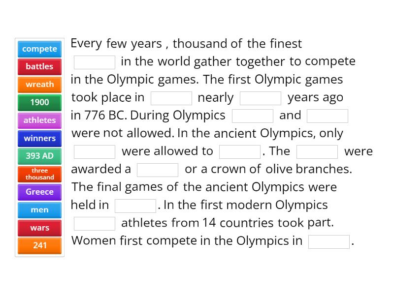 the Olympic games hystory - Complete the sentence