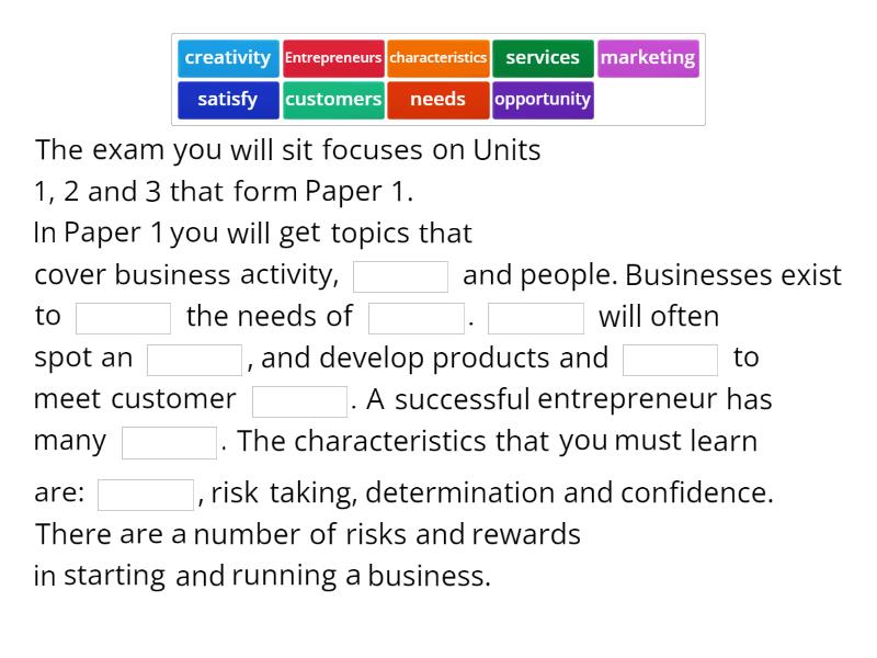 GCSE Business - Paper 1 Revision - Completar la frase