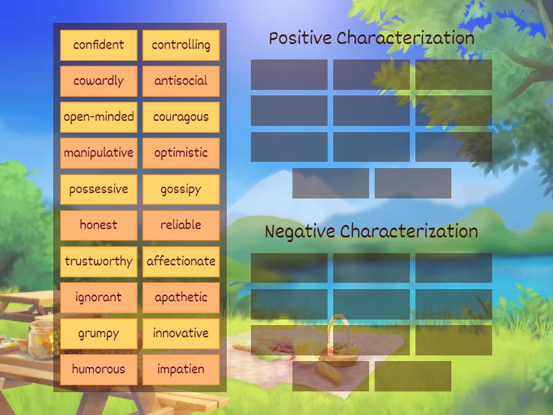 Drag ang put the characterizations into their classifications - Group sort