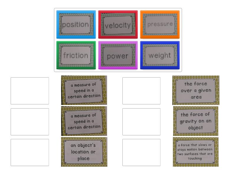 Forces and Motion Vocabulary Game #2 - Match up