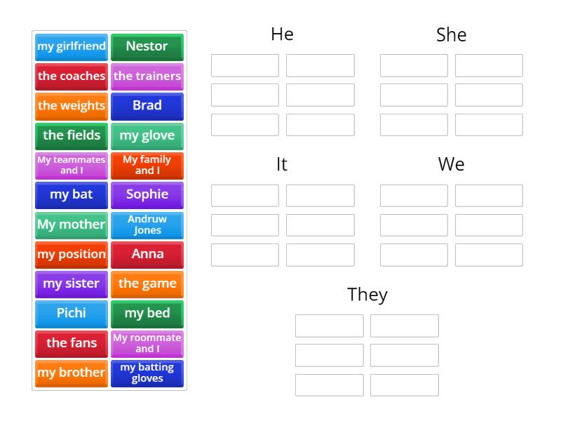 Subject Pronouns Sort - Group sort