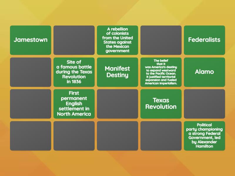 Eras of US History - Matching pairs
