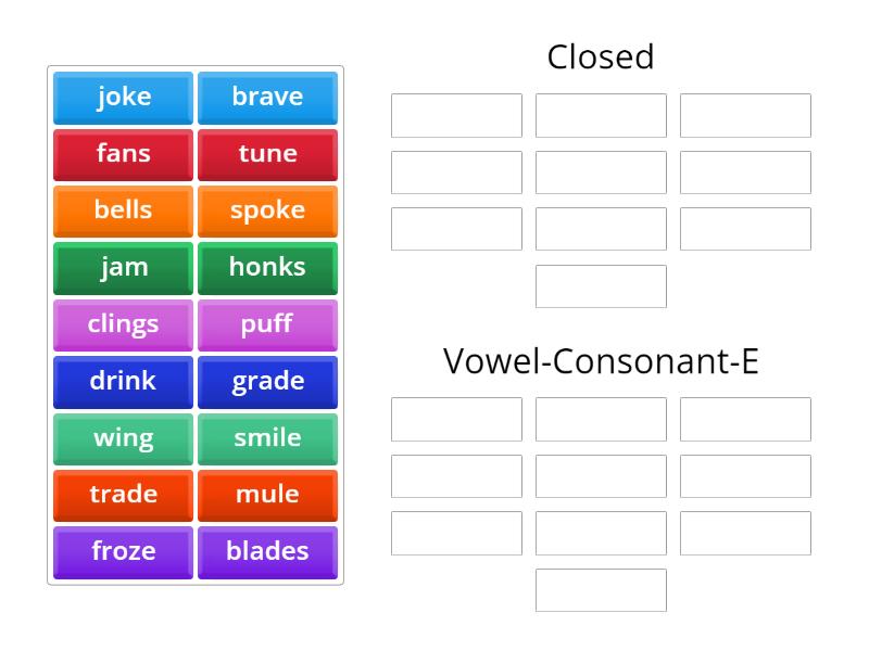 Closed vs. Vowel Consonant E Gameshow - Group sort