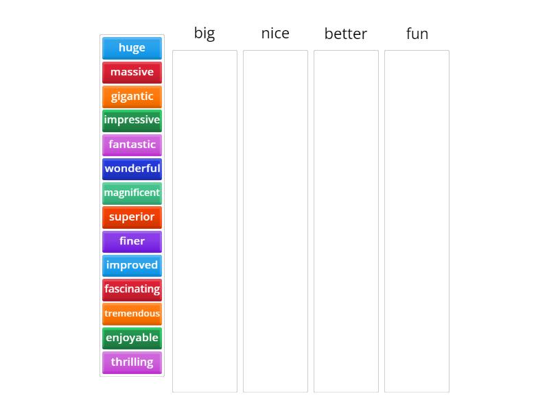 Boastful language - adjective sort - Categorize