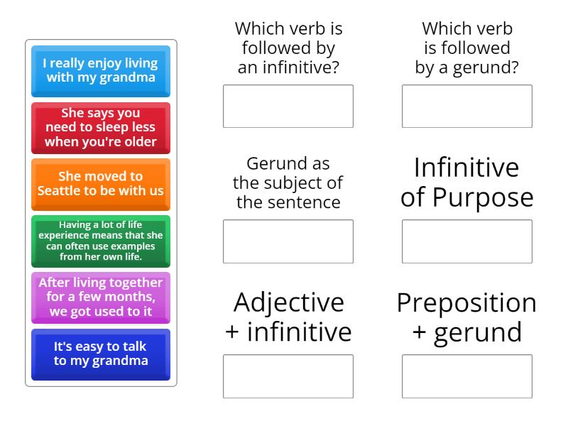 Gerunds and infinitives - Group sort