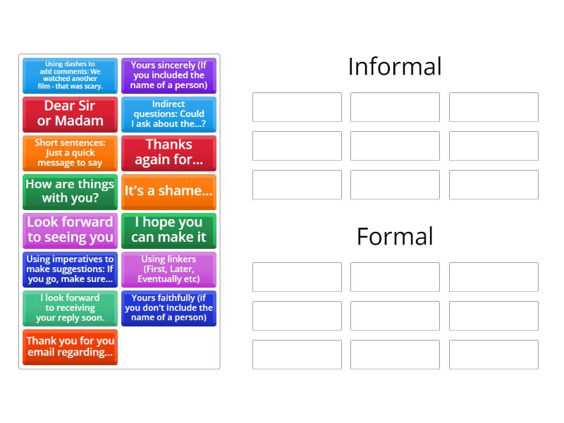 Solutions Int. Formal and Informal Writing - Group sort
