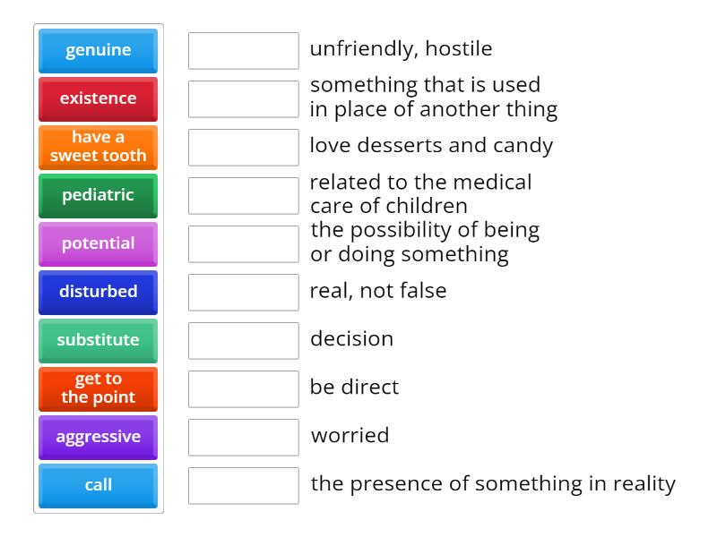 match the word to its meaning - Match up