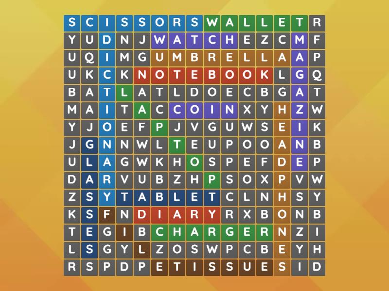 2A Things Vocabulary - Wordsearch