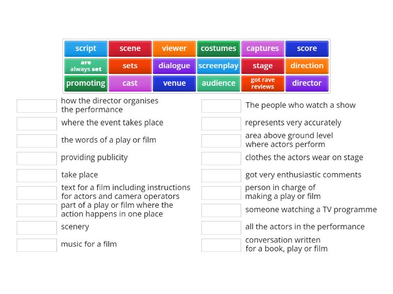 GRADE 7 VOCABULARY - Unit 4: Theatre and cinema - Match up