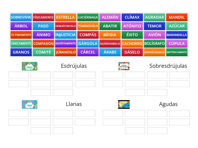 Tipos de palabras según la sílaba tónica ;) - Group sort