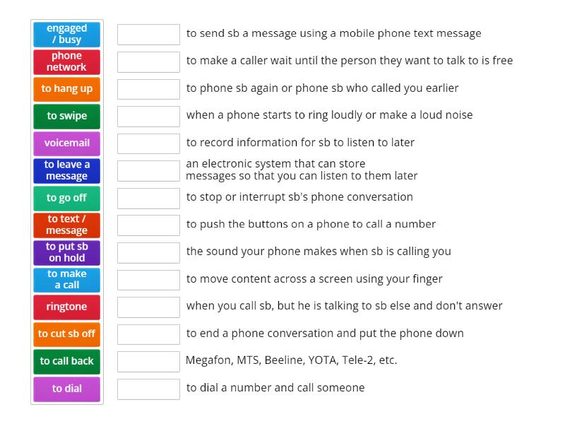 phone language definitions from WB (EF 4A) - Match up